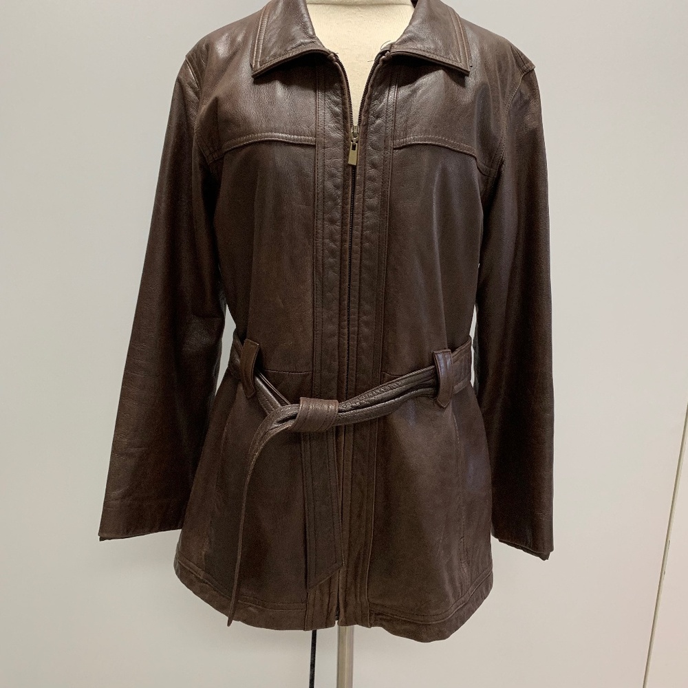 Women's Insulated Leather Jacket- Brown - Gem